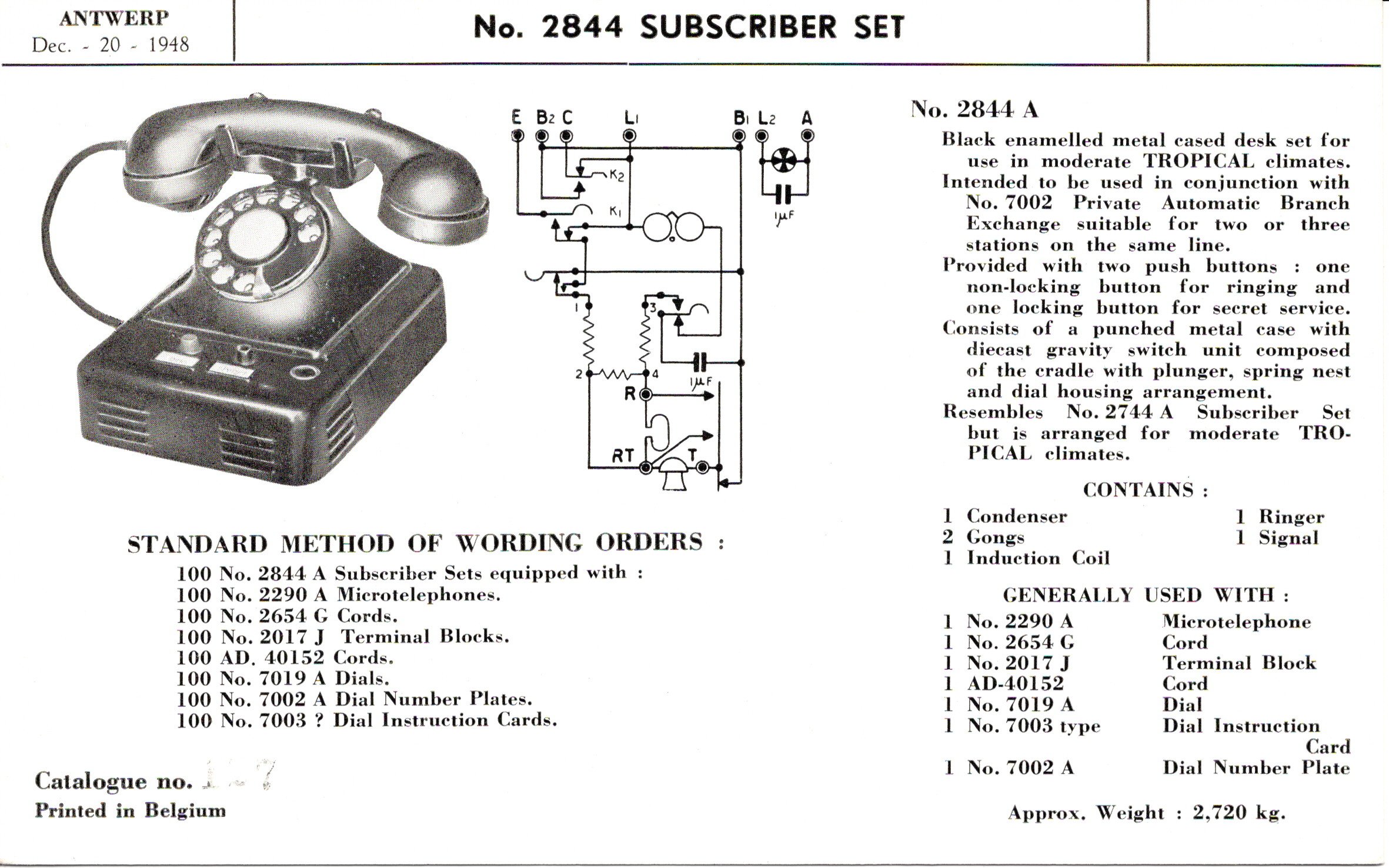BELL TELEPHONE MANUFACTURING Co. - Telephone No. 2744 and 2844